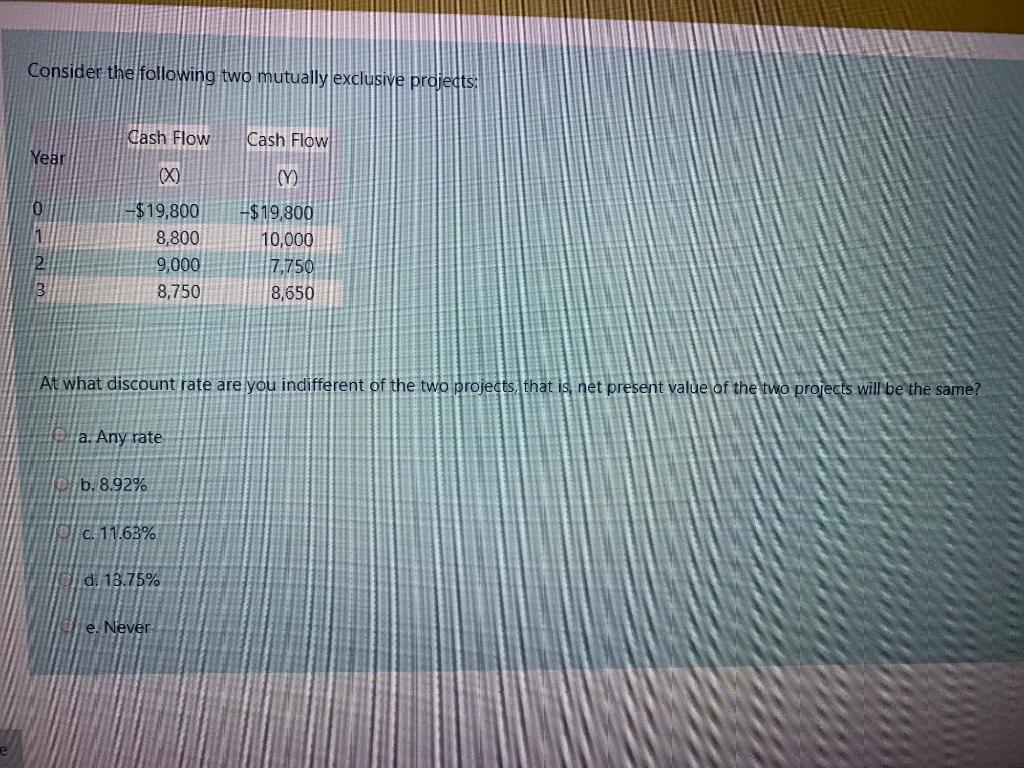 Solved Consider the following two mutually exclusive | Chegg.com