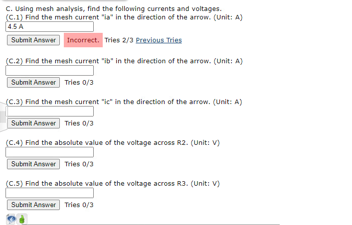 Solved C. Using mesh analysis, find the following currents | Chegg.com