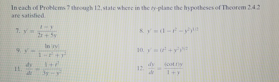 Solved In each of Problems 7 through 12, state where in the | Chegg.com