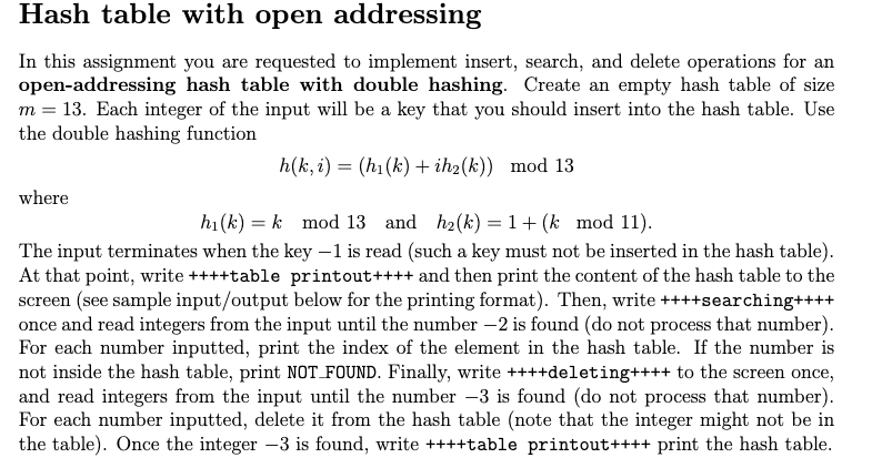 Hash table with open addressing In this assignment | Chegg.com