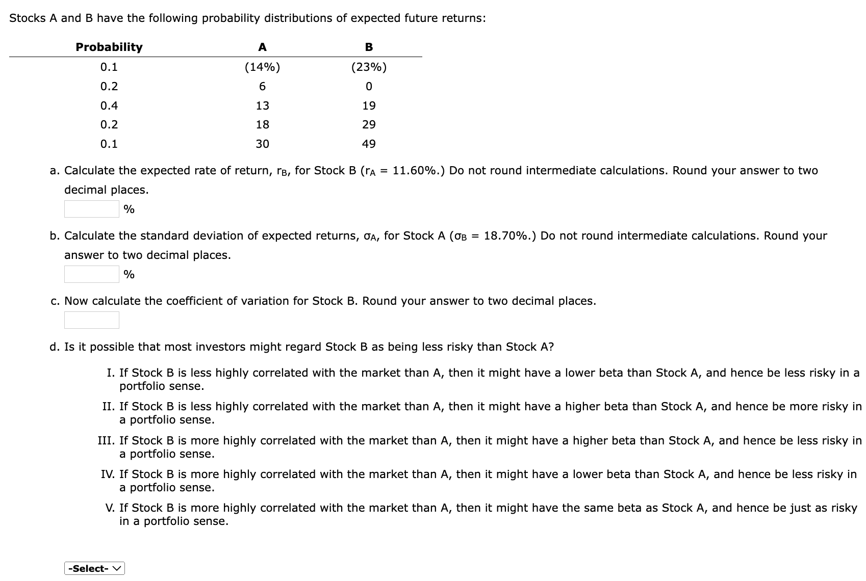 Solved Stocks A and B have the following probability | Chegg.com