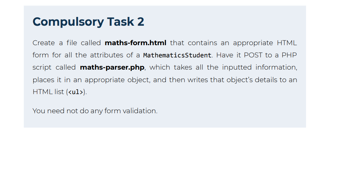 Solved Compulsory Task 1 Create a file called student.php | Chegg.com