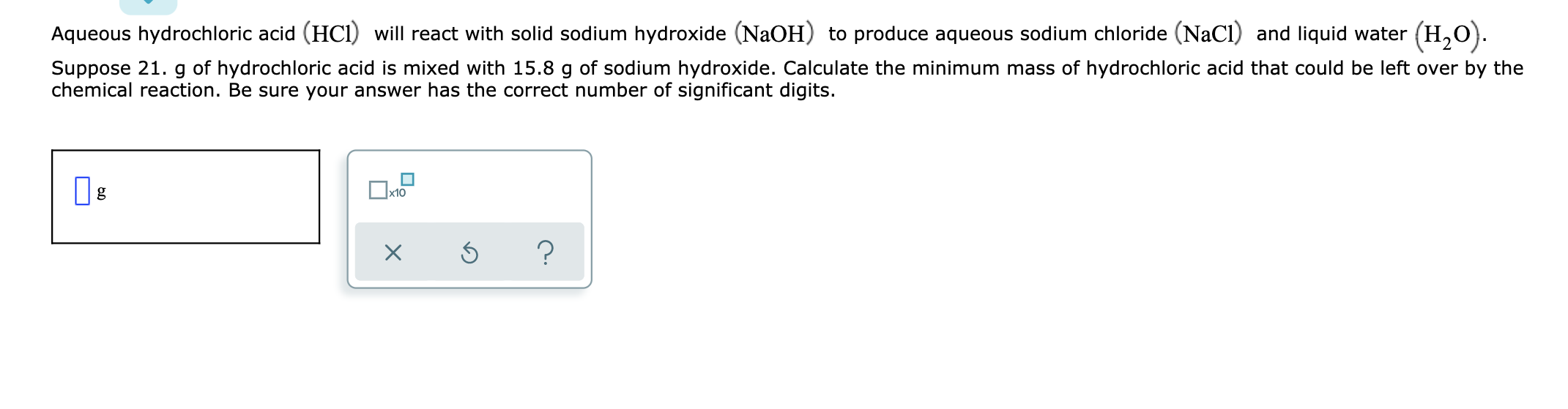 Solved Aqueous hydrochloric acid (HCI) will react with solid | Chegg.com