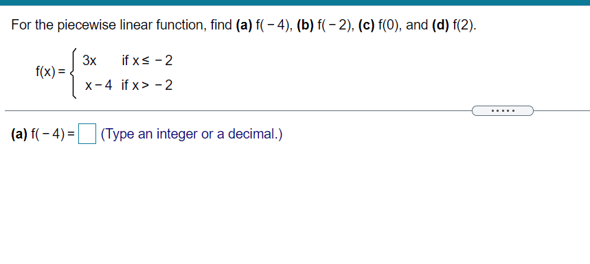 Solved For the piecewise linear function, find (a) f( - 4), | Chegg.com