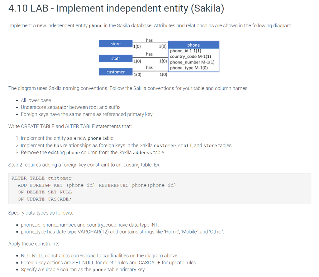 Solved 4.10 LAB - Implement independent entity (Sakila) | Chegg.com Solved 4.10 LAB - Implement independent entity (Sakila) | Chegg.com