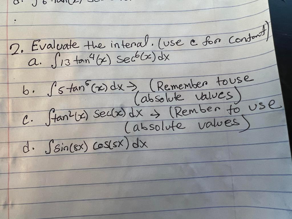 Solved 2. Evaluate the interal. (use e for contont) a. | Chegg.com