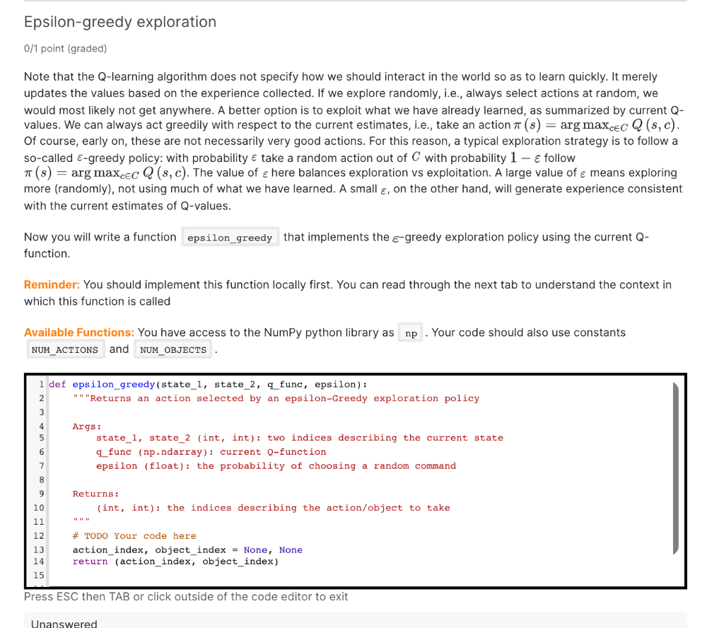 Solved Epsilon-greedy exploration def | Chegg.com