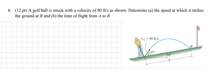 Solved 6. (12 pt) A golf ball is struck with a velocity of | Chegg.com