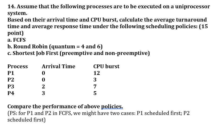 Solved Assume that the following processes are to be | Chegg.com