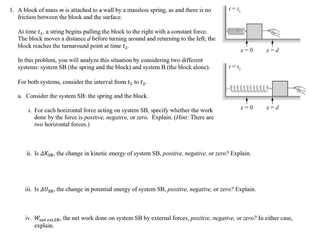 Solved 1. A block of mass m is attached to a wall by a | Chegg.com