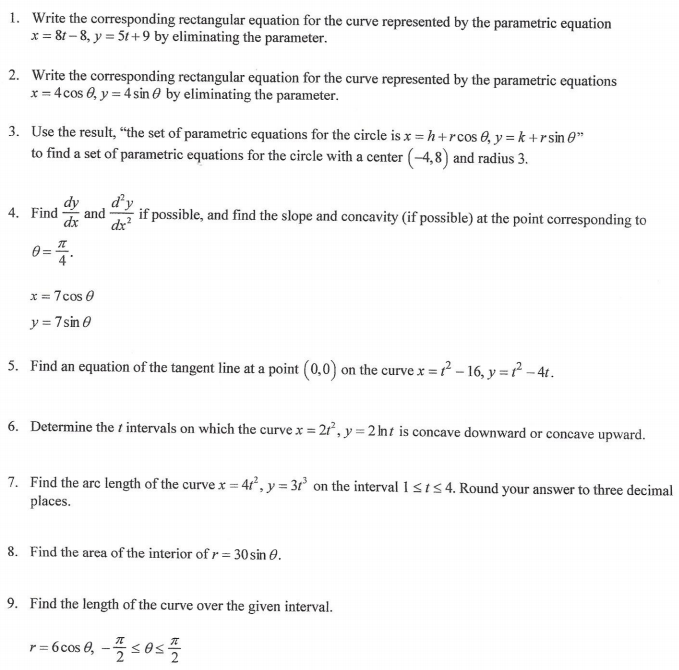 Solved 1. Write the corresponding rectangular equation for | Chegg.com