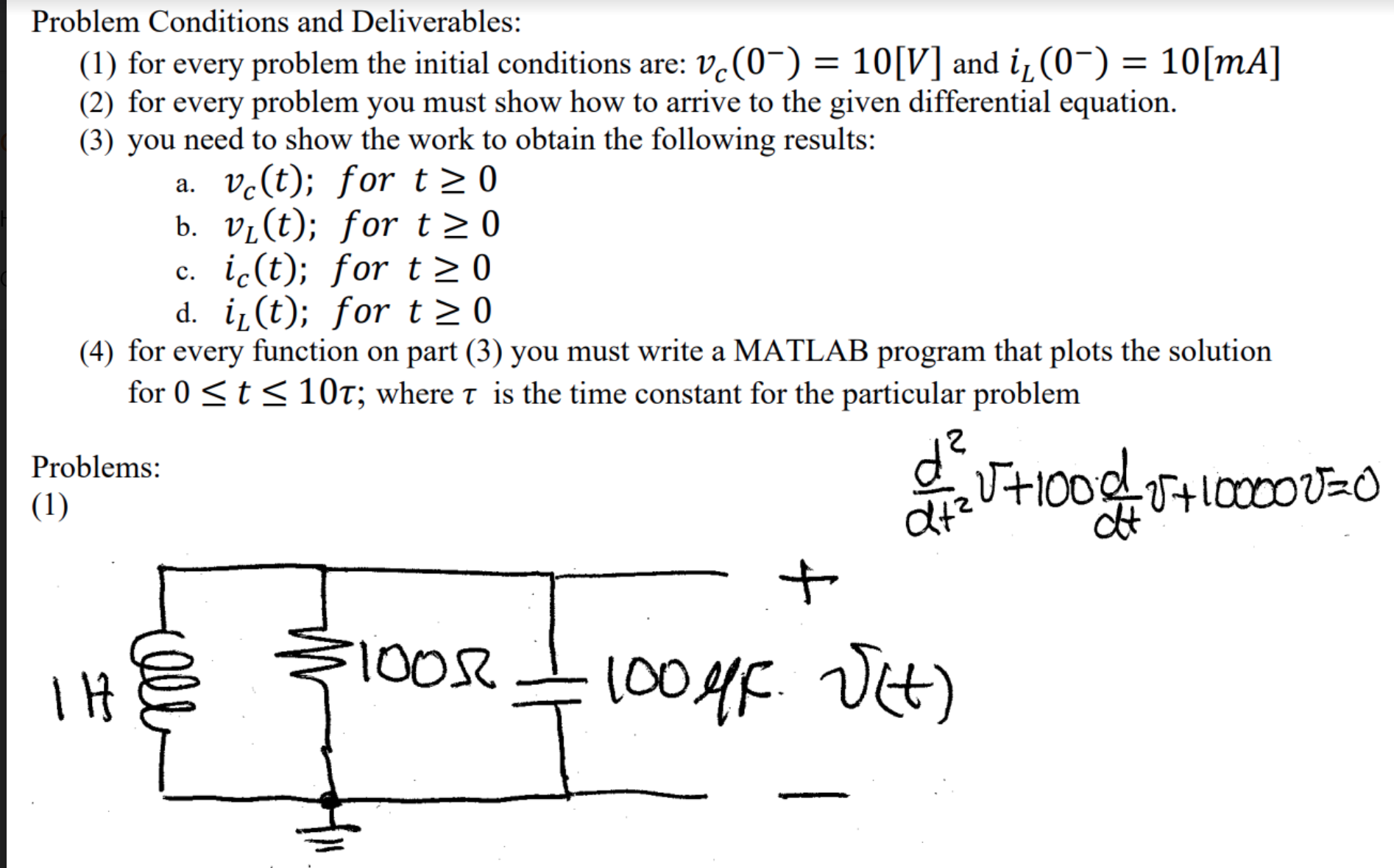 Solved Do all steps, find ic, il, vc, vl using dif equation | Chegg.com