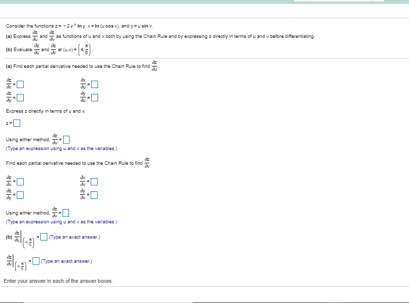 Solved Consider the functions z= -2e* Iny,x= In (u cos v), | Chegg.com