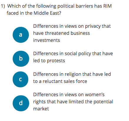 Solved 1) Which of the following political barriers has RIM | Chegg.com