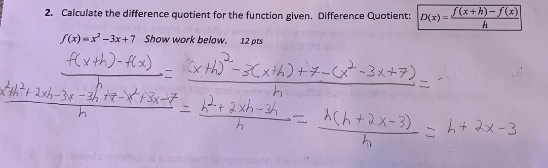 Solved 2. Calculate the difference quotient for the function | Chegg.com