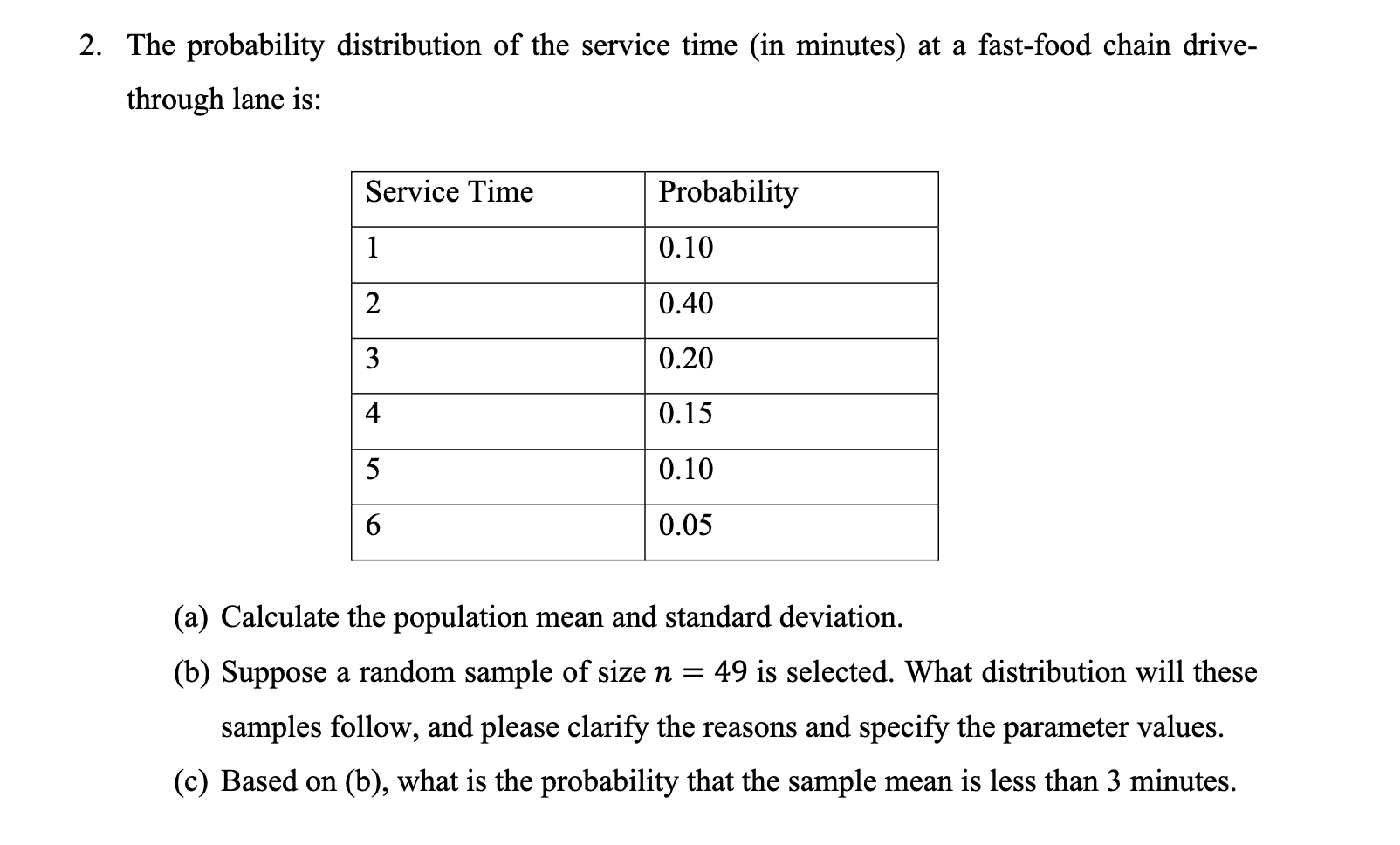 Solved The probability distribution of the service time (in | Chegg.com