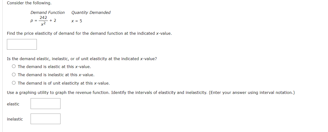 Solved Consider the following. Demand Function Quantity | Chegg.com