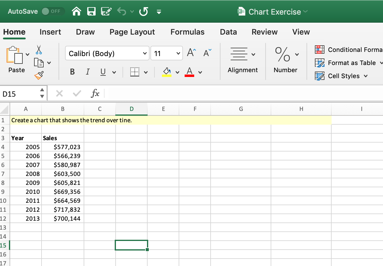 AutoSave OFF Ô E sro Chart Exercise Home Insert Draw | Chegg.com
