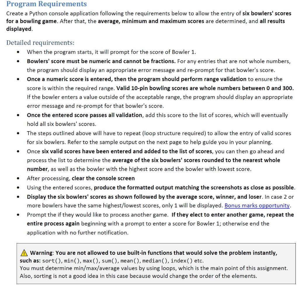Program Requirements Create a Python console | Chegg.com
