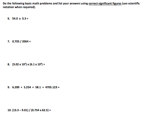 Solved Do the following basic math problems and list your | Chegg.com