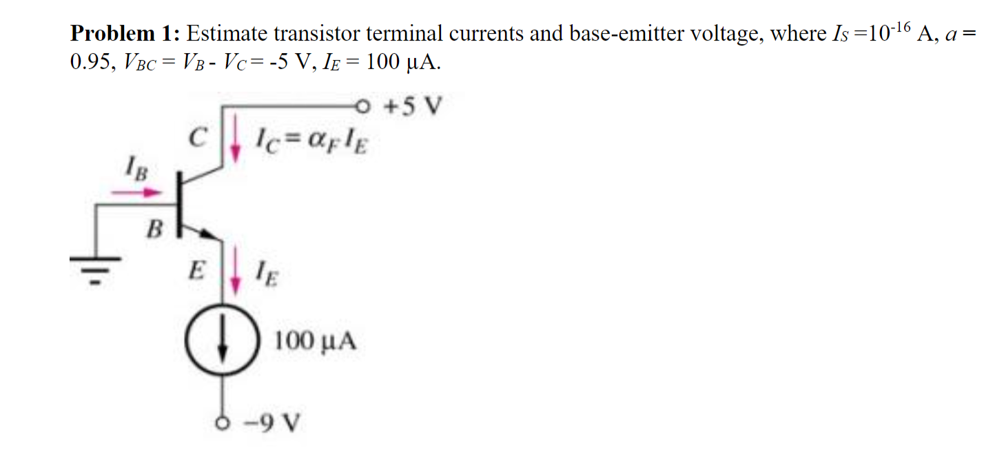 Solved Problem 1: Estimate transistor terminal currents and | Chegg.com