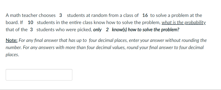Solved A math teacher chooses 3 students at random from a | Chegg.com