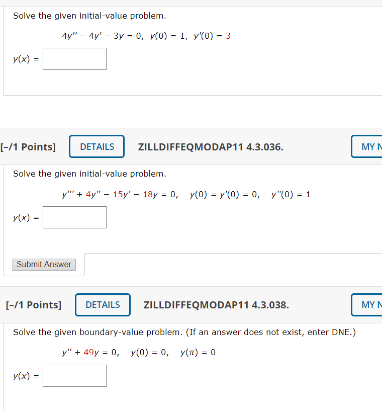 Solved Solve The Given Initial Value Problem 4y 4y 3y