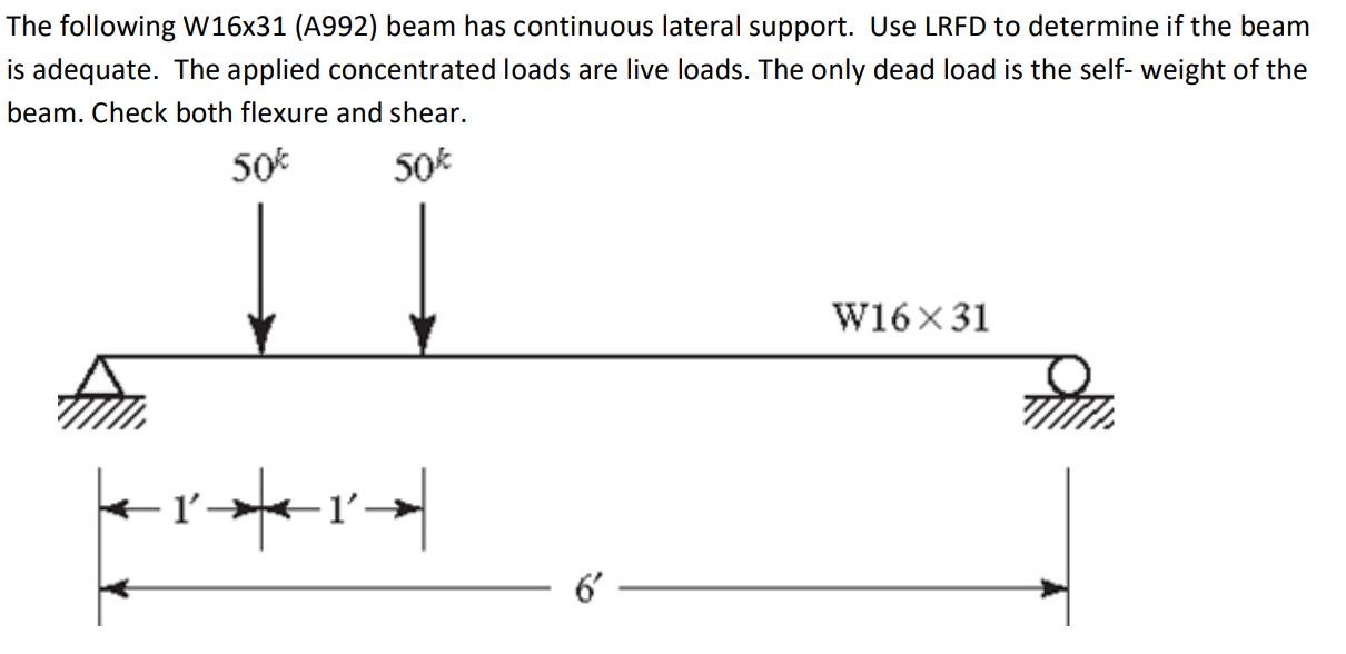 Solved The following W16x31 (A992) beam has continuous | Chegg.com