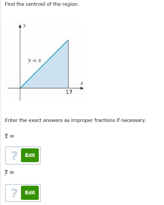 Solved Find the centroid of the region. y = x 17 Enter the | Chegg.com