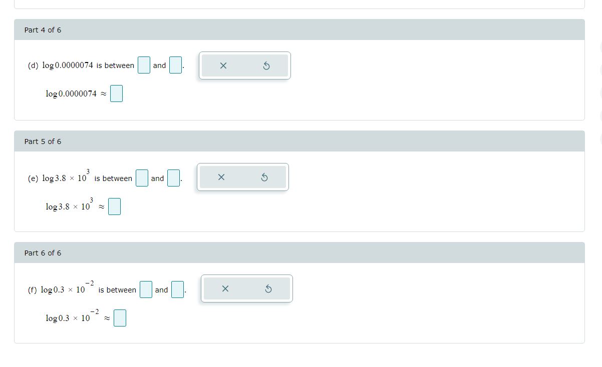 Solved Estimate the value of each logarithm between two | Chegg.com