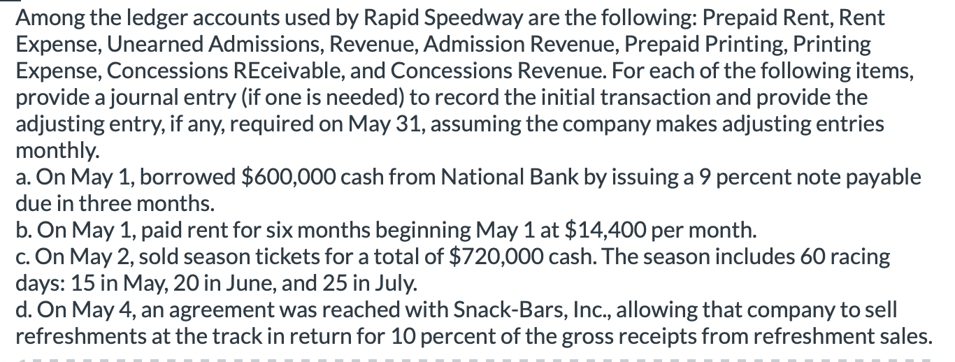 Solved Among the ledger accounts used by Rapid Speedway are | Chegg.com