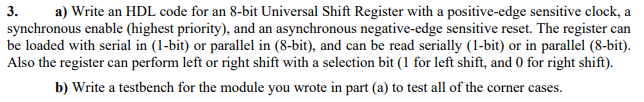 3 A Write An Hdl Code For An 8 Bit Universal Shift