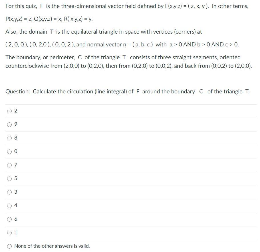 Solved For this quiz, F is the three-dimensional vector | Chegg.com