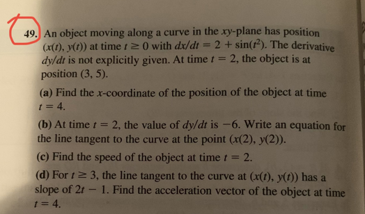 Solved 49. An object moving along a curve in the xy-plane | Chegg.com