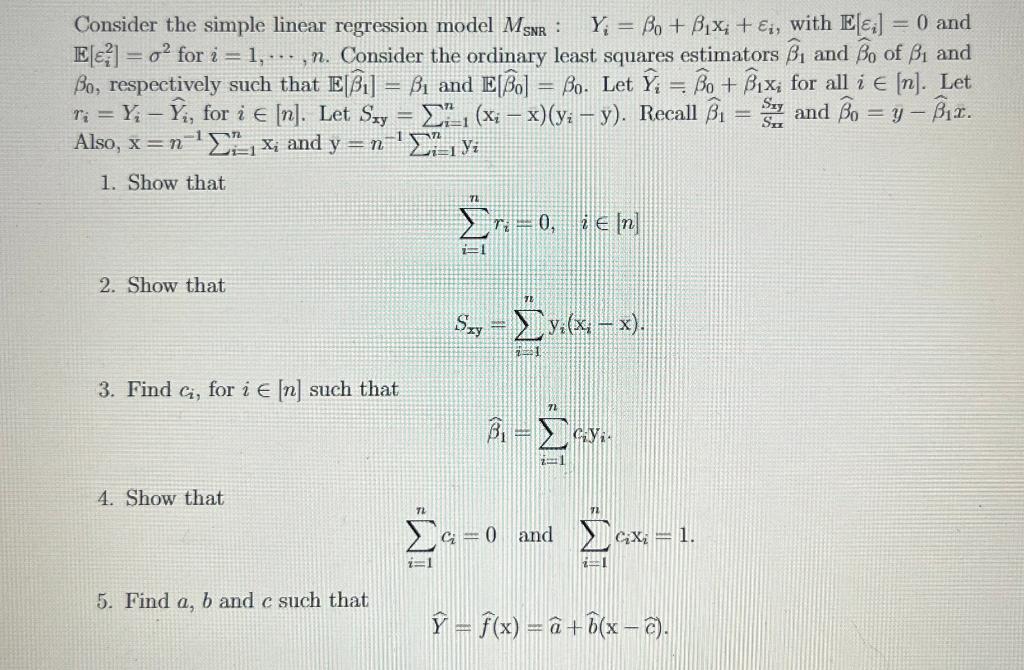 Solved Consider the simple linear regression model | Chegg.com