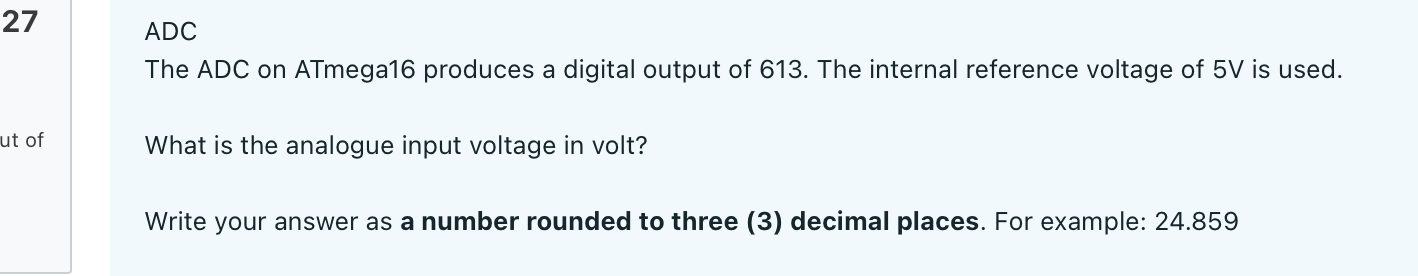 Solved ADC The ADC on ATmega16 produces a digital output of | Chegg.com