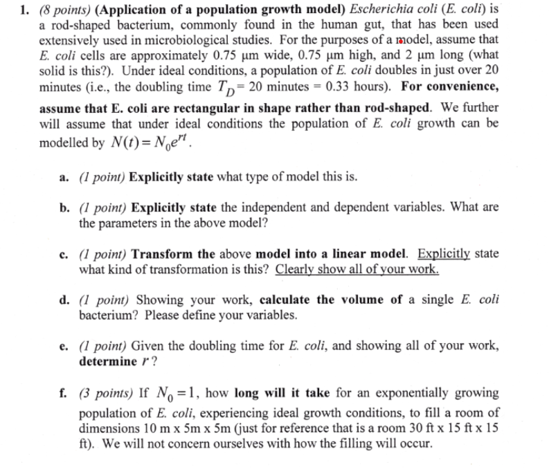 Solved (8 ﻿points) (Application of a population growth | Chegg.com