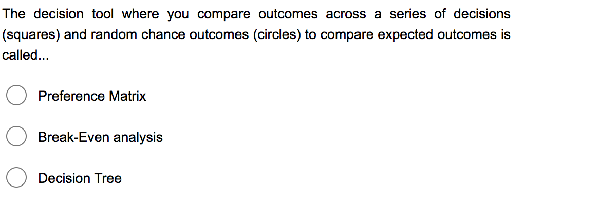 Solved The decision tool where you compare outcomes across a | Chegg.com
