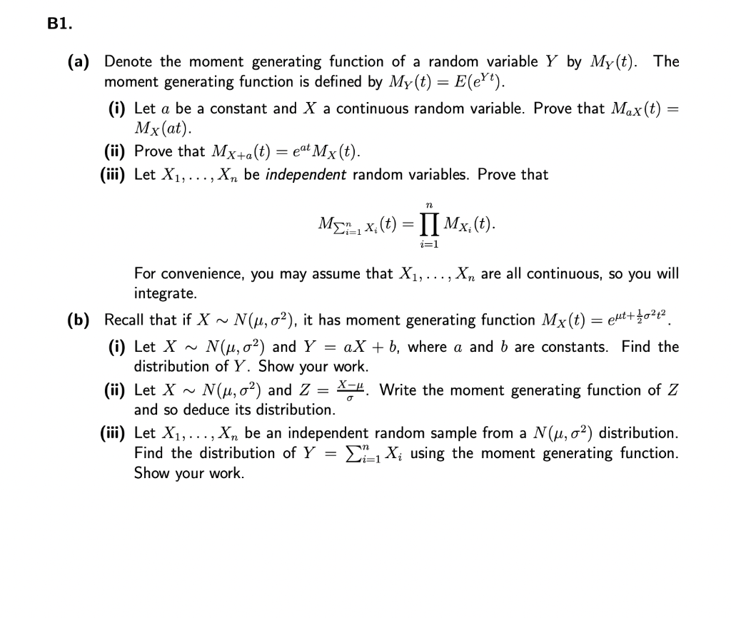 Solved (a) Denote the moment generating function of a random | Chegg.com
