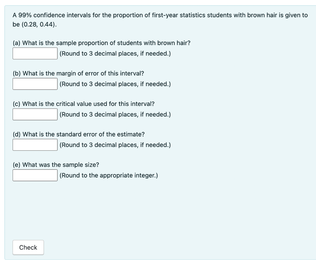 Solved A 99% confidence intervals for the proportion of | Chegg.com