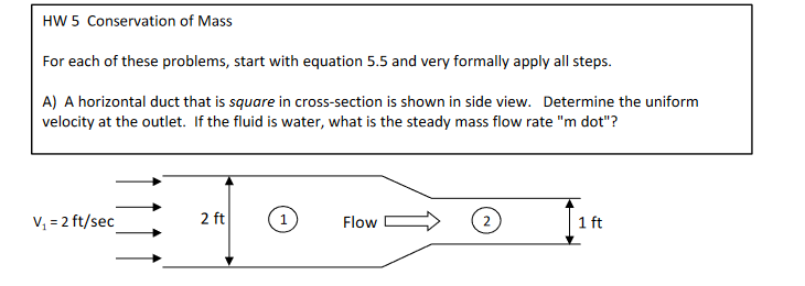Solved HW 5 Conservation of Mass For each of these problems, | Chegg.com