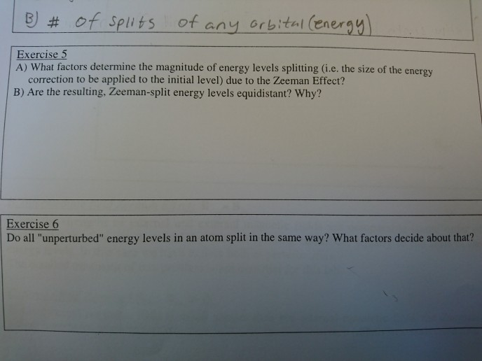 Solved g) # of splits of any orbital (ener Exercise5 A) What | Chegg.com