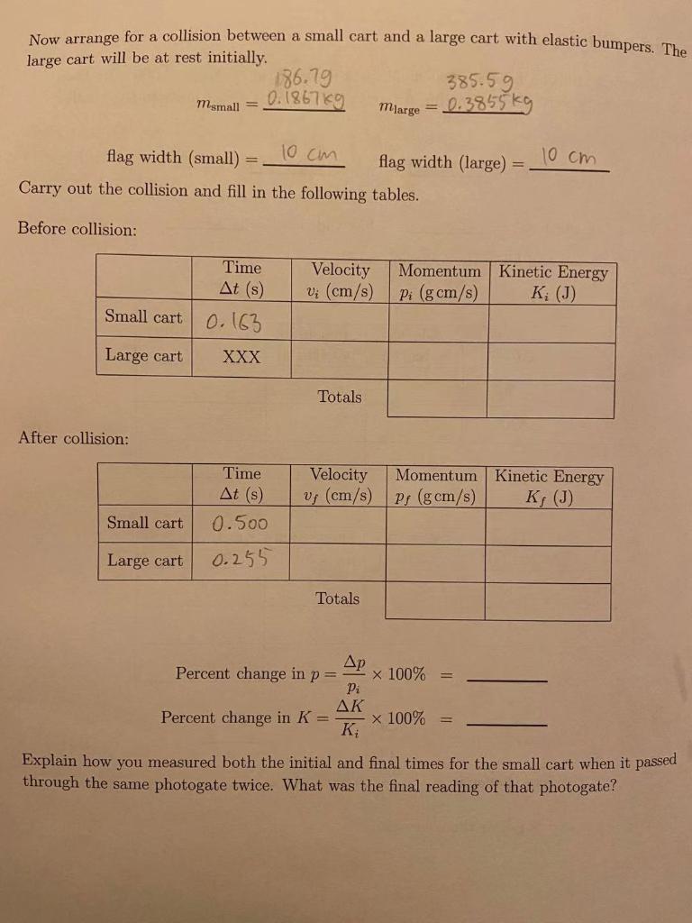 Solved Elastic collisions mass cart. Now arrange for a | Chegg.com