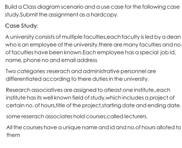 Solved Build a Class diagram scenario and a use case for the | Chegg.com