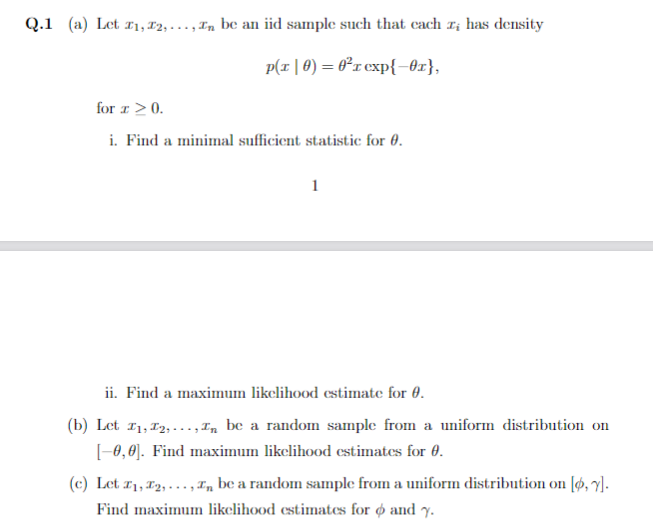 Solved Q.1 (a) Let 11, 12, ..., In be an iid sample such | Chegg.com
