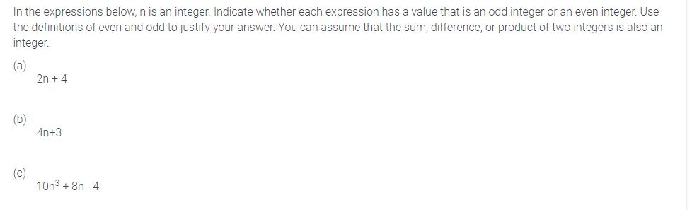 Solved In the expressions belown is an integer. Indicate | Chegg.com