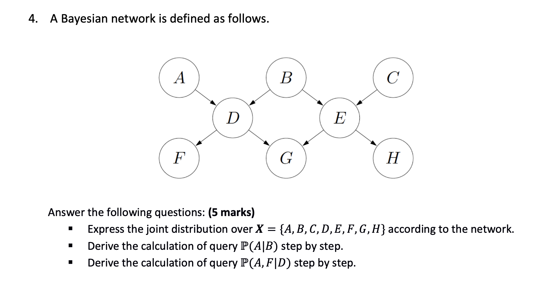 Solved 4. A Bayesian network is defined as follows. Answer | Chegg.com