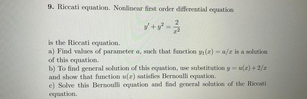 Solved 9 Riccati Equation Nonlinear First Order
