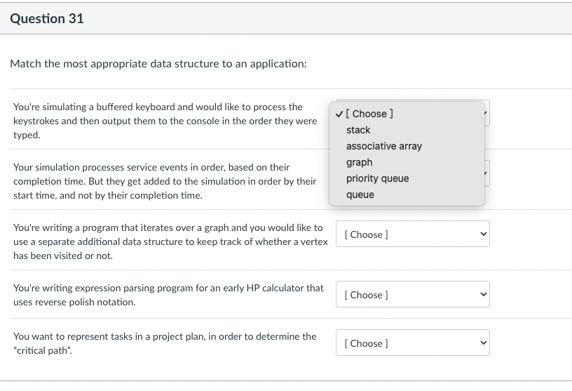 Solved Match the most appropriate data structure to an | Chegg.com