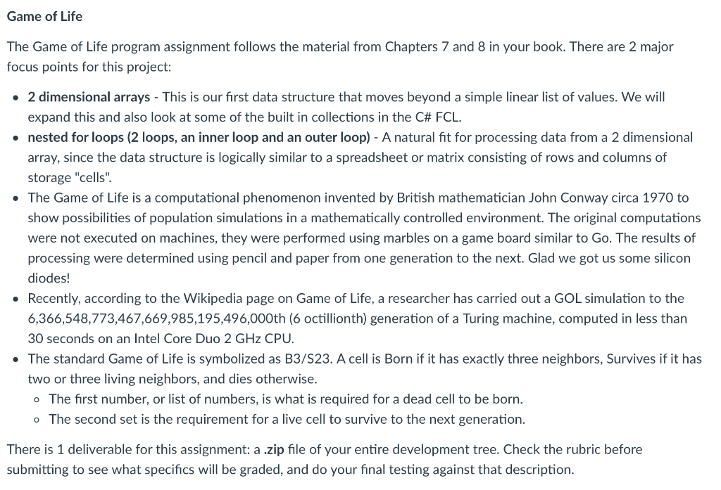 Solved The Game of Life program assignment follows the | Chegg.com